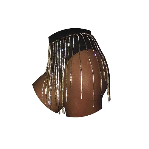 Asooll Crystal Body Chains Fashion Belly Hip Skirts Tassel Waist Chains Summer Beach Nightclub Party Body Accessories Jewelry for Women and Girls (Gold)