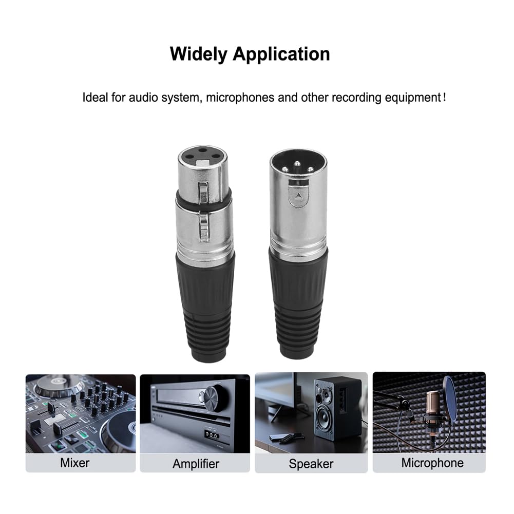 Eightnoo 2 Male + 2 Female 3 Pin XLR Solder Type Microphone Line Plug Connector Mic Audio Socket (Pack of 4)
