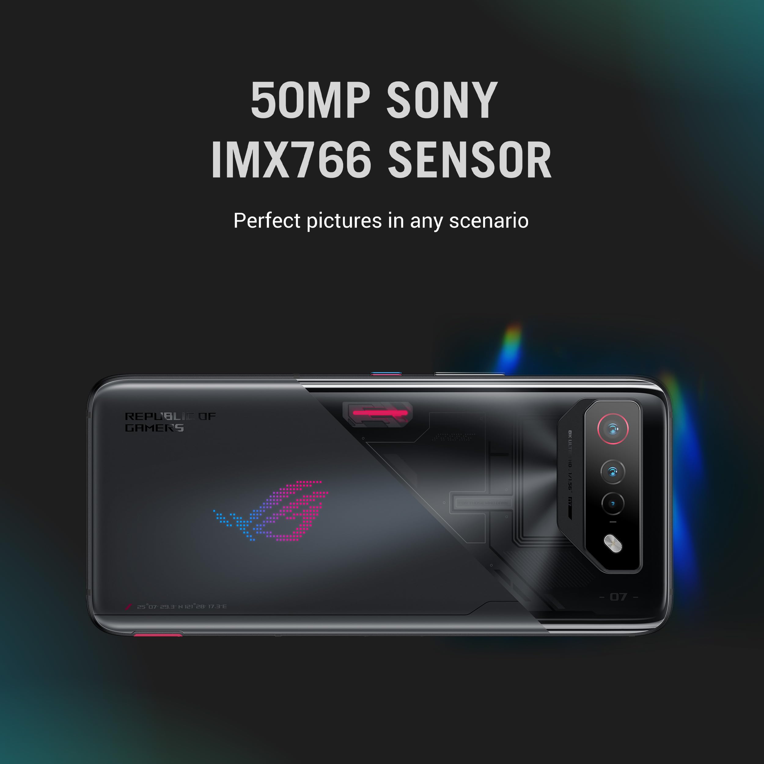 ASUS ROG Phone 7 6.78" FHD+ 2448x1080 165Hz, 6000mAh Battery, 50MP/13MP/5MP Triple Camera, 16GB RAM, 512GB Storage, 5G LTE Unlocked Dual SIM, Phantom Black, AI2205-16G512G-BK