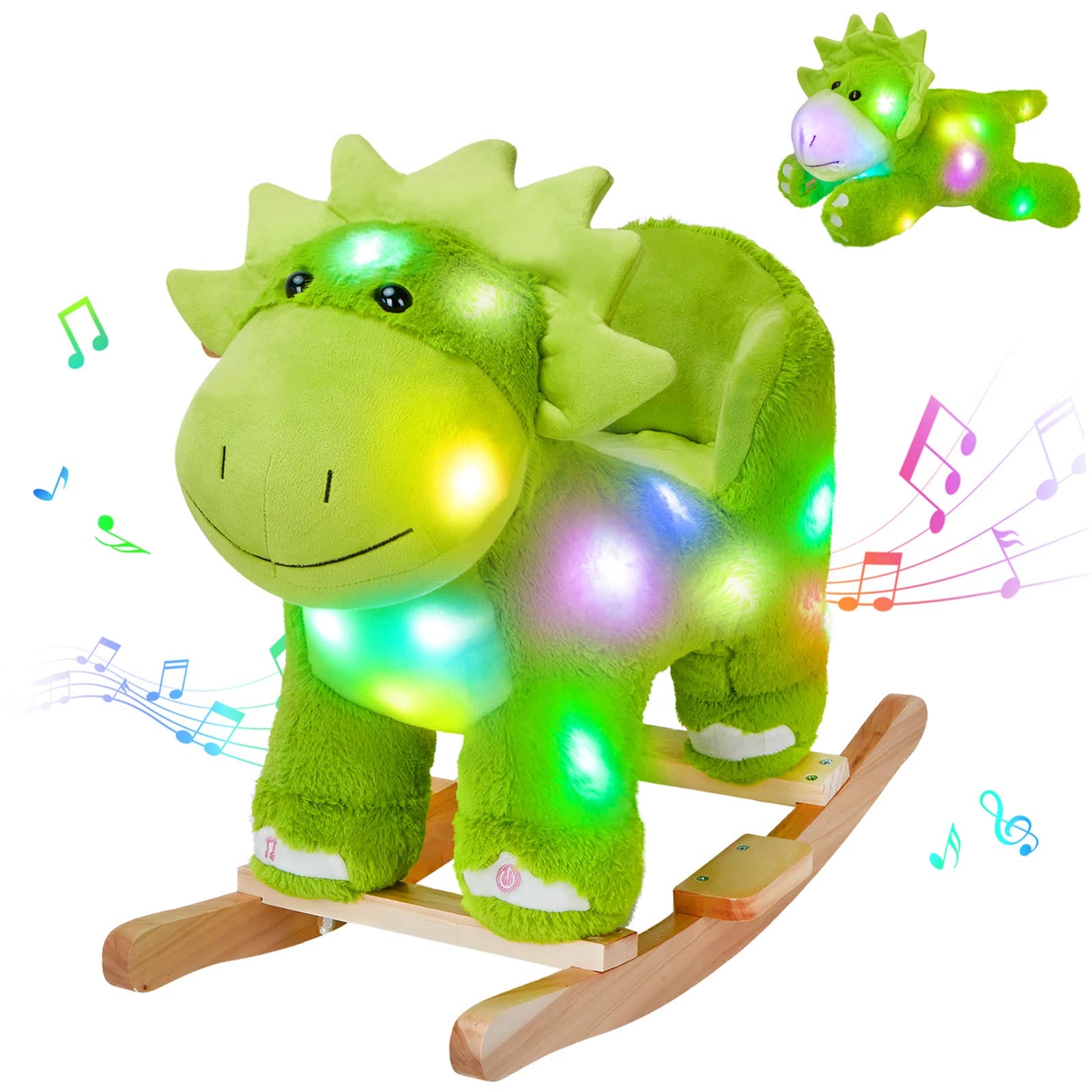 Glow Guards Magical Musical Rocking Horse Set - Glowing Rainbow Plush Toy Chair for Toddlers & Kids, Wooden Ride-On Toy Rocking Horse for Ages 2-6yyearsears(Horse)