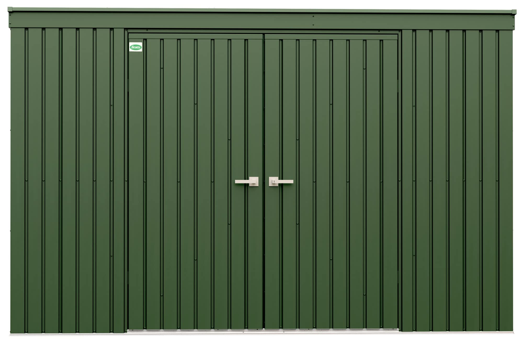 Scotts 10' x 4' Garden Storage Shed Outdoor Lockable Water-Resistant Steel Building with Tool Hanger and Pent Roof, Green