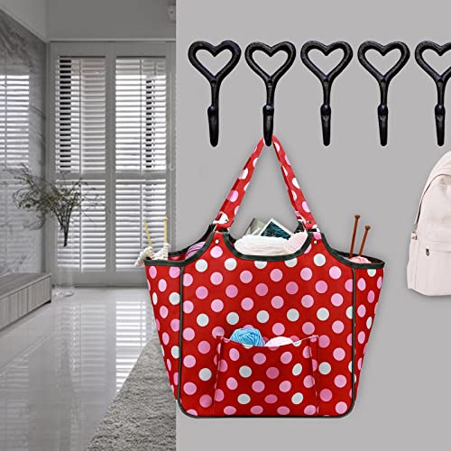 Colaxi Yarn Storage Bag Red Polka dots Print Wool Yarn Knitting Sewing Tools Tote Handbag Weaving Crochet Hooks nedles Travel Organizer