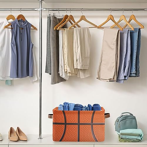 Basketball Rectangular Storage Basket Fabric Organizer Bin Collapsible Organizer Bin with Handles Waterproof Storage Bins for Toys,Books,Clothes,Gifts,Pets-Perfect for Home,Office,Nursery,Dorm,Shelf