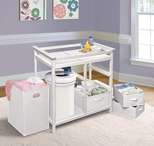 Modern Baby Changing Table with Laundry Hamper, 3 Storage Baskets, and Pad