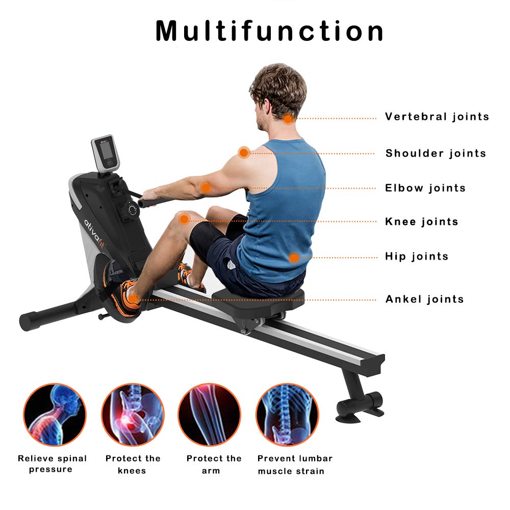 ATIVAFIT Magnetic Rower Rowing Machine 8 Level Adjustable Resistance Exercise for Whole Body with LCD Monitor for Home Use Folding Magnetic Rower