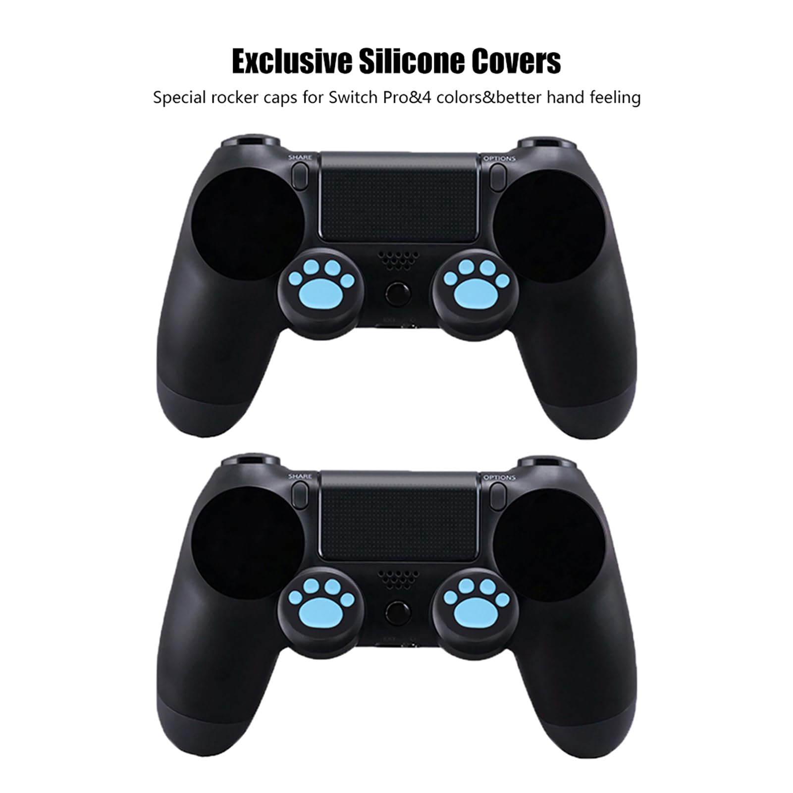 Hakeeta 4 PCS Replacement Cute Cat's Paw Silicone Controller Joystick for PS3/PS4 Thumb Stick Joystick Grips for Switch Pro/PS4/PS3/ONE/360 Handle 4 Colors (Blue)