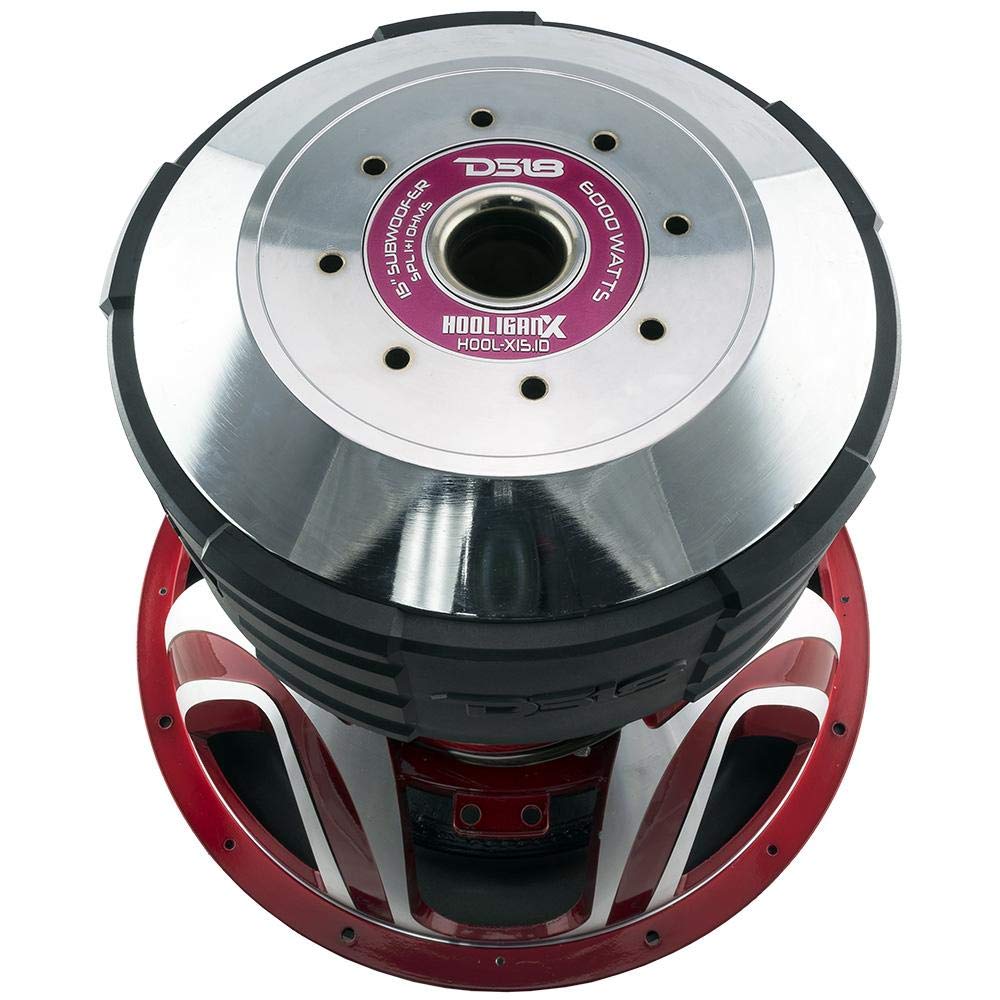 DS18 HOOLIGAN X15.1D Subwoofer in Red with Kevlar Enforced Paper Cone and Upgraded Spider - 6,000W Max, 4,000W RMS, Dual 1 Ohms - Powerful Car Audio Bass Speaker (1 Speaker)