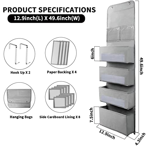 FGSAEOR 5-Shelf Over The Door Hanging Organizer, Closet Organizers and Wall Mount Storage with Clear PVC Window Pocket & 2 Hooks for Nursery Closet Storage, Pantry, Bedroom, Baby Diapers (1Pack-Grey)