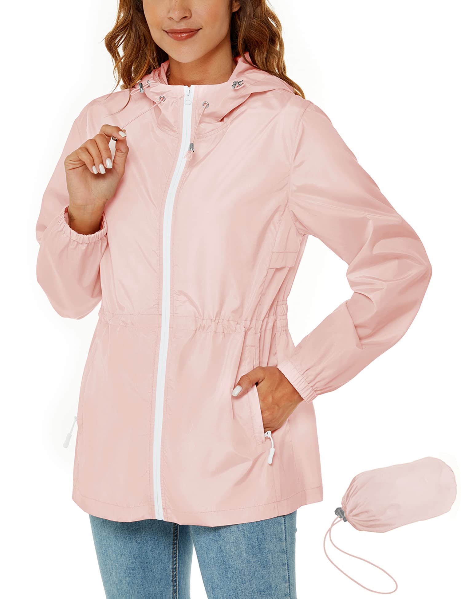 Avoogue Women's Lightweight Rain Jacket Waterproof Active Mesh Hooded Cycling Jacket