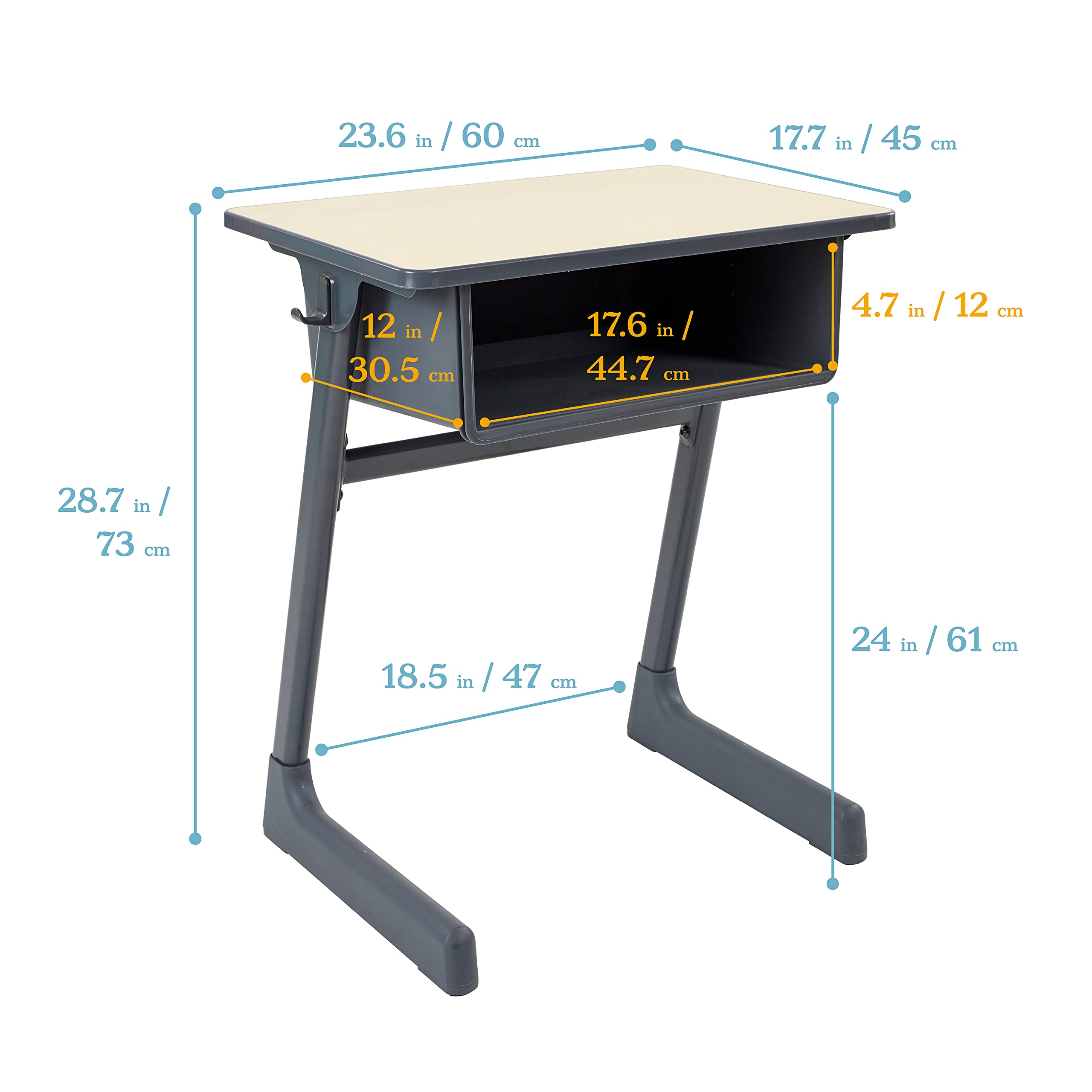 ECR4Kids Cave Open Front Desk with Plastic Book Box, Classroom Furniture, Maple/Black