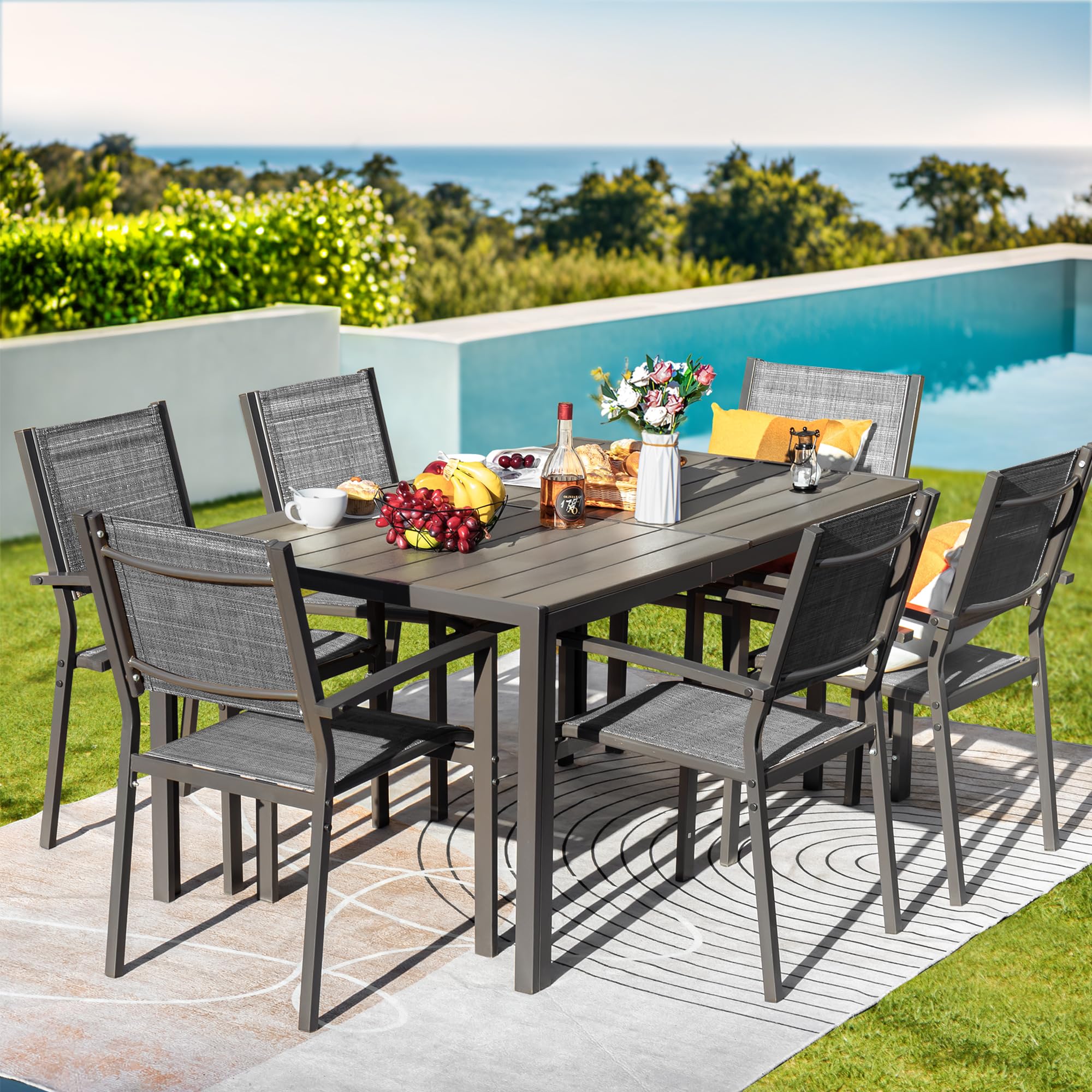 GUNJI Dining Chairs Set of 6 Modern Metal Dining Room Chairs Stackable Kitchen Chairs with Back (Gray)