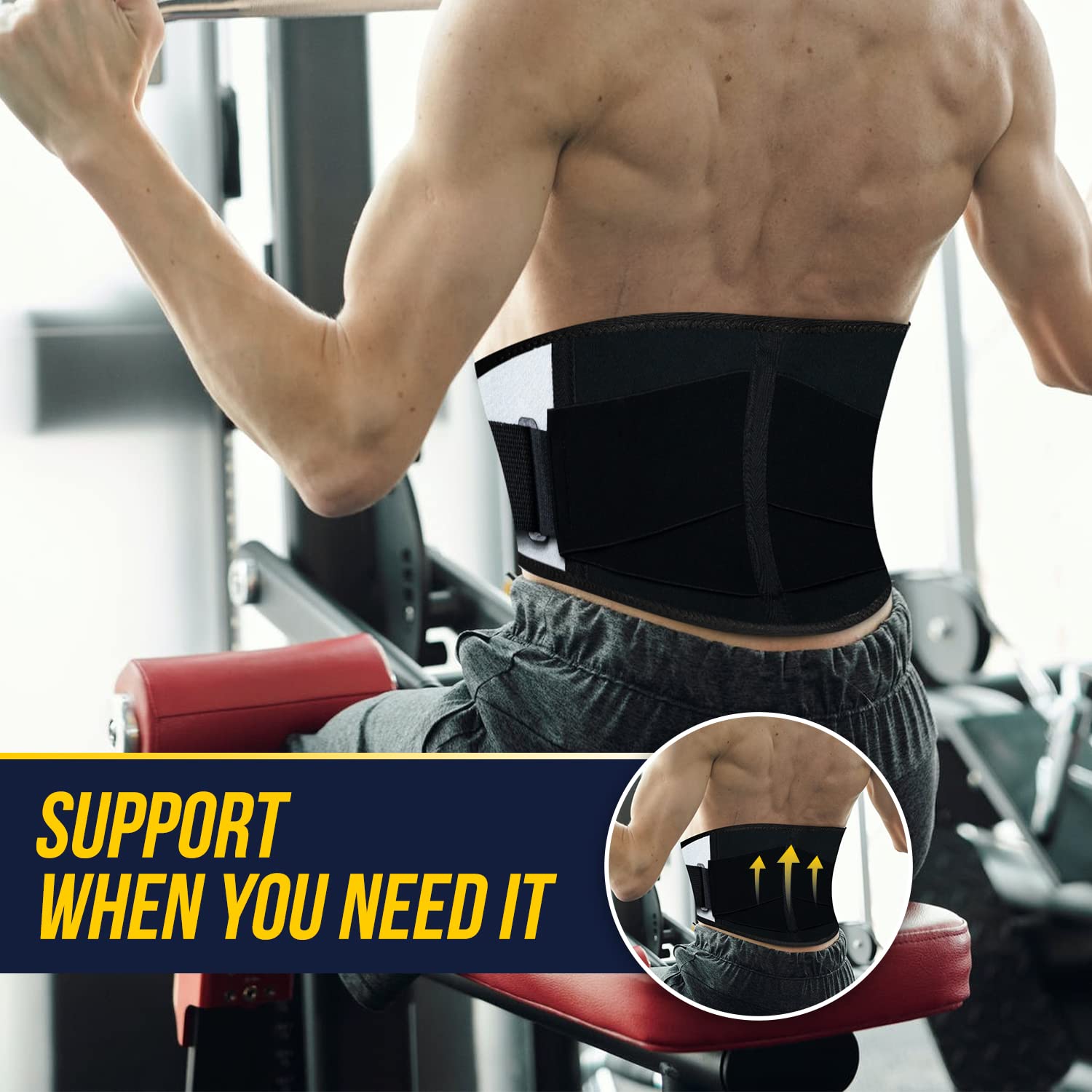 BEIDIKA Back Brace for Men and Women, Large Waist 45" to 55", Adjustable Back Support Belt Relief from Lower Back Pain, Black Lower Back Brace Lumbar Supports