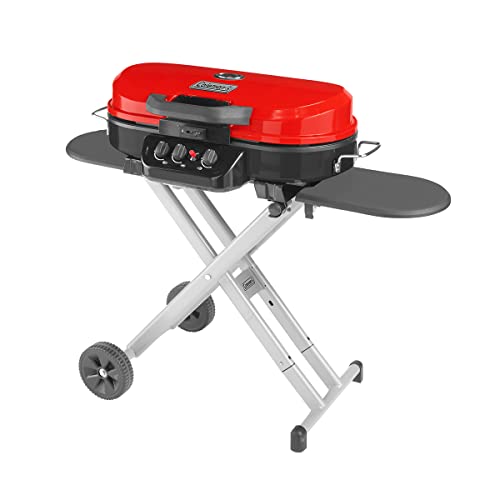 Coleman Gas Grill | Portable Propane Grill | RoadTrip 285 Standup Grill, Red & High-Pressure Propane Hose and Adapter