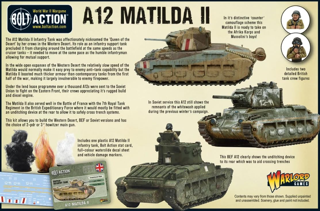 Bolt Action Matilda II Infantry British Army Tank 1:56 WWII Military Table Top Wargaming Plastic Model Kit 402011019