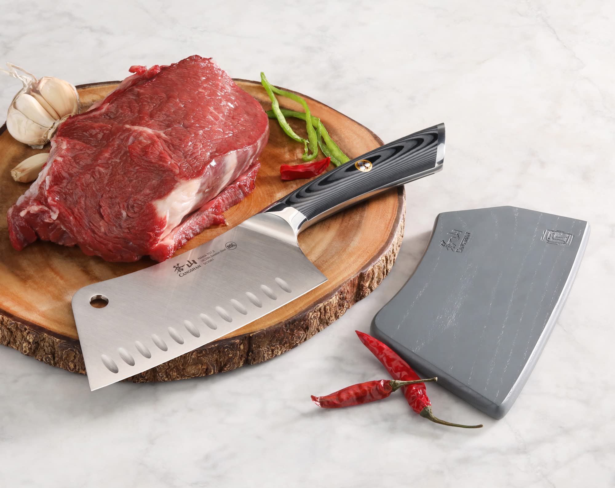 Cangshan NAKA Series 503091 Swedish 14C28N Steel 6-inch Meat Cleaver with Sheath