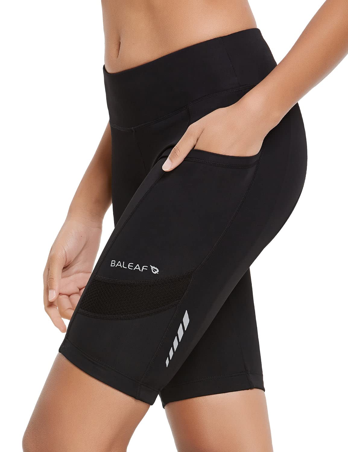 BALEAF Womens Cycling Bike Shorts, Padded Bicycle Biking Spin Biker Shorts Padding Pocket UPF50+, Small, 01-Black-Pocket Mesh
