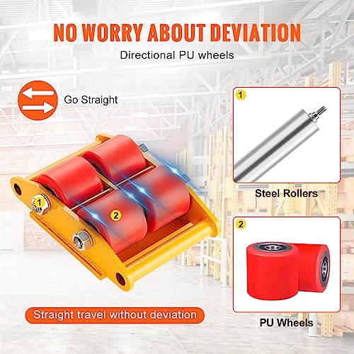 BestEquip Machinery Mover 13200LB Capacity Machinery Skate 4 Wheels Dolly Skate Roller with 360 Degree Rotation Cap (13200LB Capacity)
