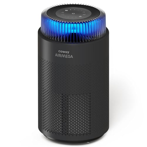 COWAY Air Purifier for Bedroom Home Up to 810 Ft, True HEPA Filter for Smoke, Allergies, Pet Dander Oder, AQI, Auto & Sleep Mode, Timer, Filter Indicator, Night Light, 3yr Warranty, Airmega 100, BLACK