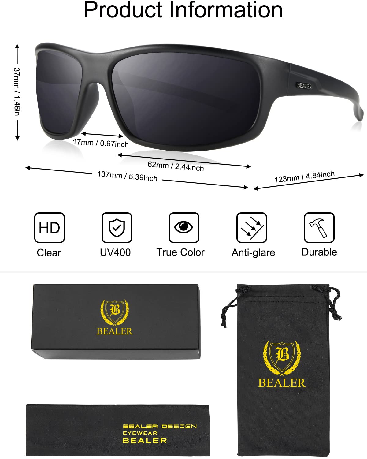 BEALER Polarized Sports Sunglasses for Men Lightweight TR90 Frame Sun Glasses Driving Cycling Fishing UV Protection Shades