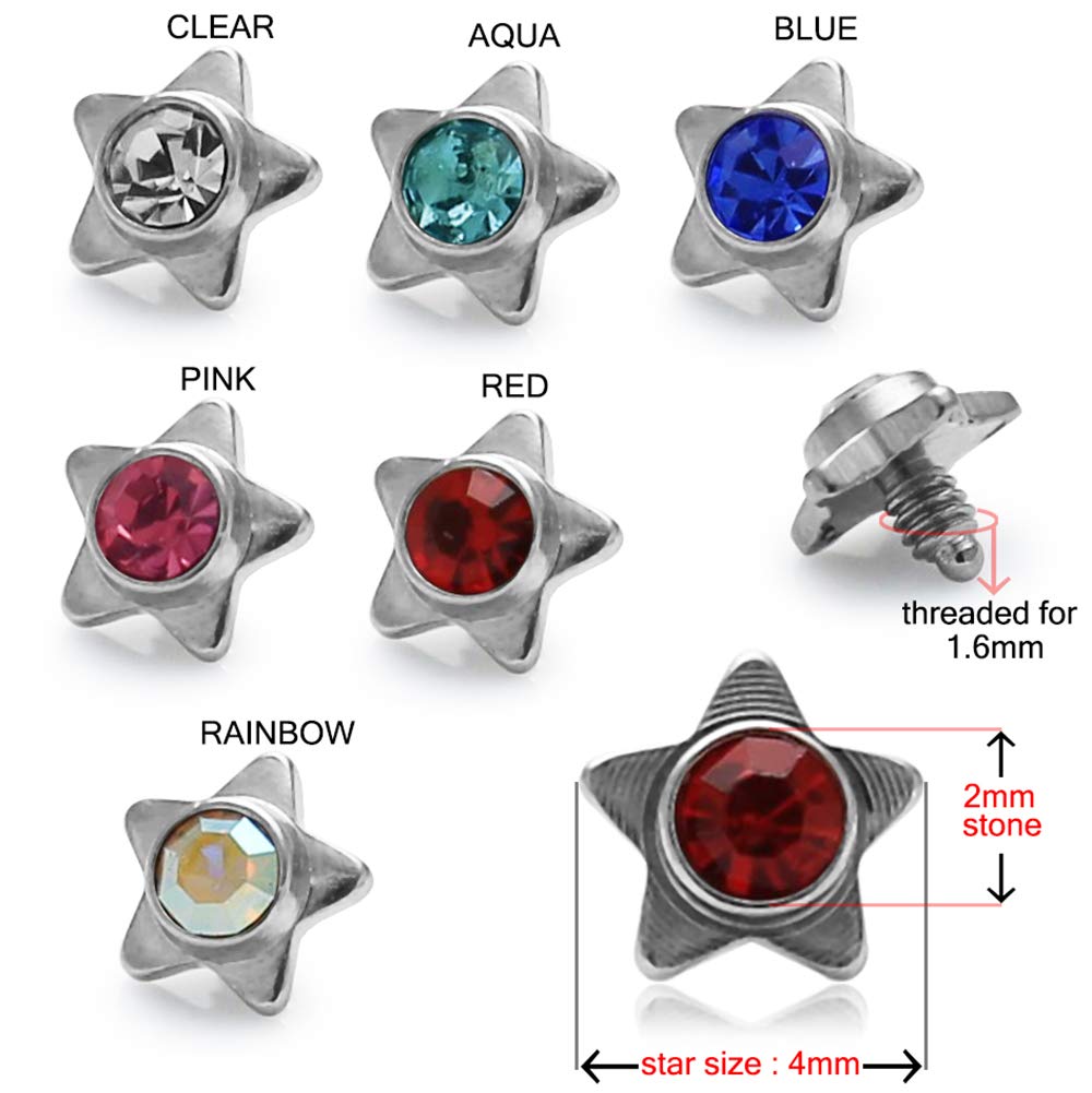 AtoZ Piercing Clear Crystal Stone Star 316L Surgical Steel Top Micro Dermal Anchor Jewelry