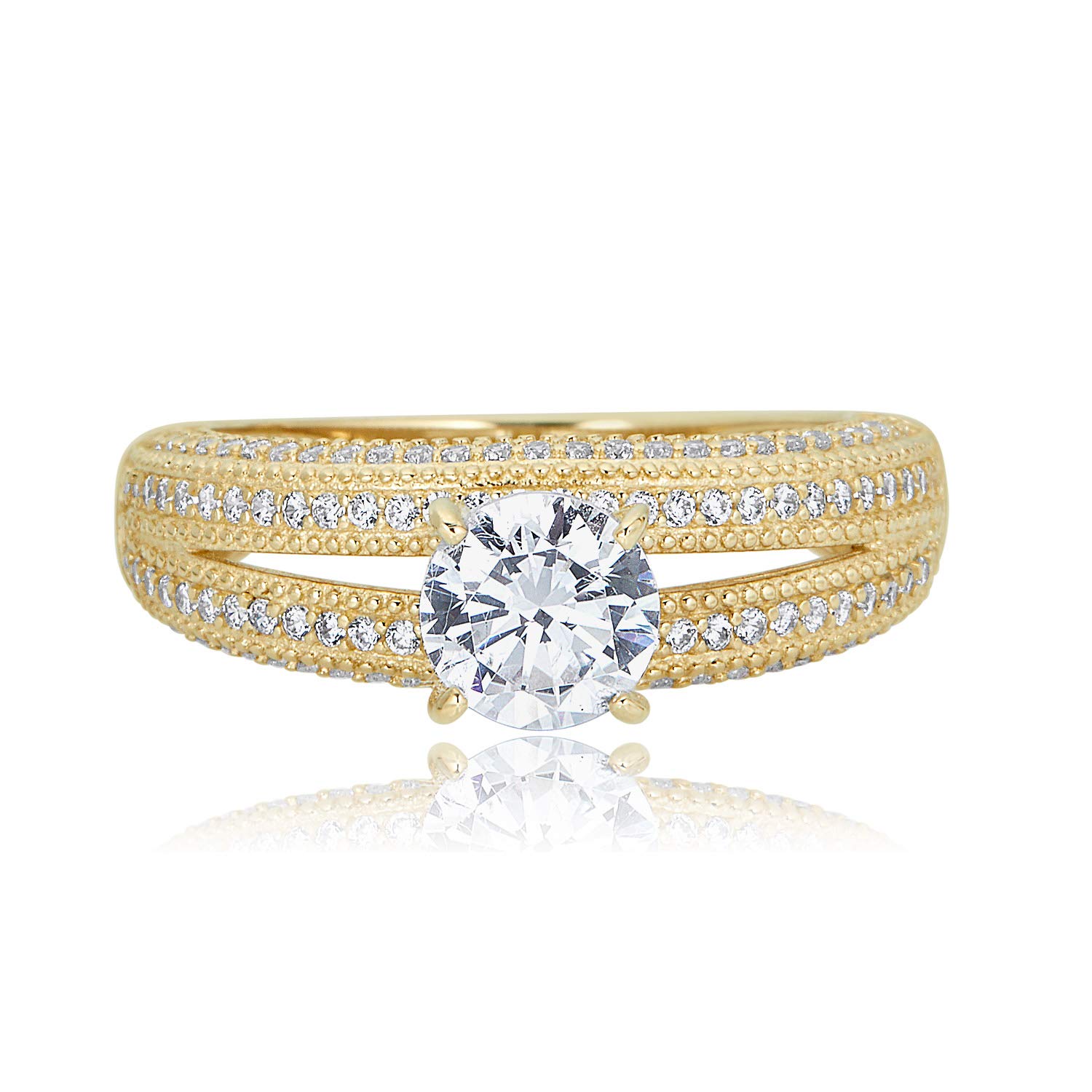 AVORA 10K Yellow Gold 1 Carat Simulated Diamond CZ Pave Split Shank Engagement Wedding Anniversary Ring - Size 7