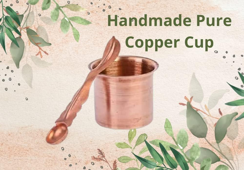 BUYERS POINT Hindu Pooja Lota and Spoon (Achman) Set - Handmade Pure Copper Cup - 2.3"" x 2"" Inches Approx, SAC700