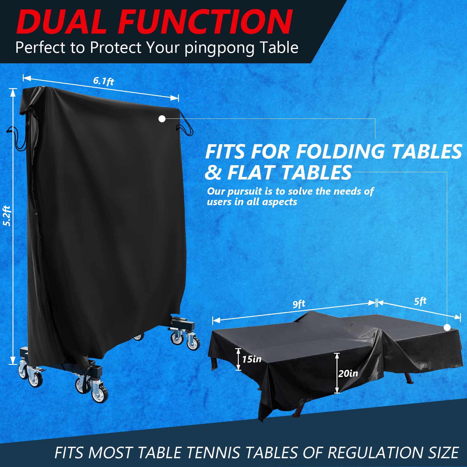 BEILLER Ping Pong Table Cover, Outdoor & Indoor Premium Waterproof Table Tennis Dust Cover Dual Function Fits for Folding Tables & Flat Tables, Expand Size 11.5Γ7.87ft Fits 9x5ft Tables, Black