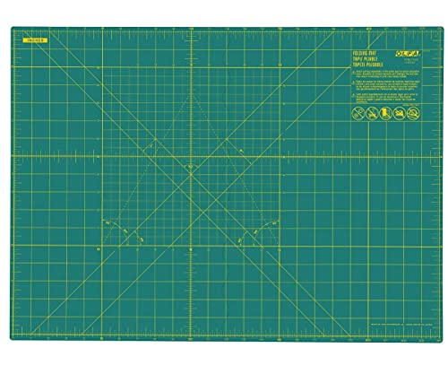 OLFA 17" x 24" Folding Cutting Mat (FCM-17x24) - Self Healing 17x24 Inch Foldable Rotary Mat with Grid for Quilting, Sewing, Fabric & Crafts, Use with Rotary Cutters & Fixed Blade Knives (Green)