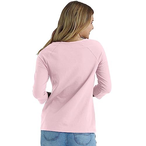 Hanes Women's Stretch Cotton Raglan Sleeve Tee, Paleo Pink, X Large