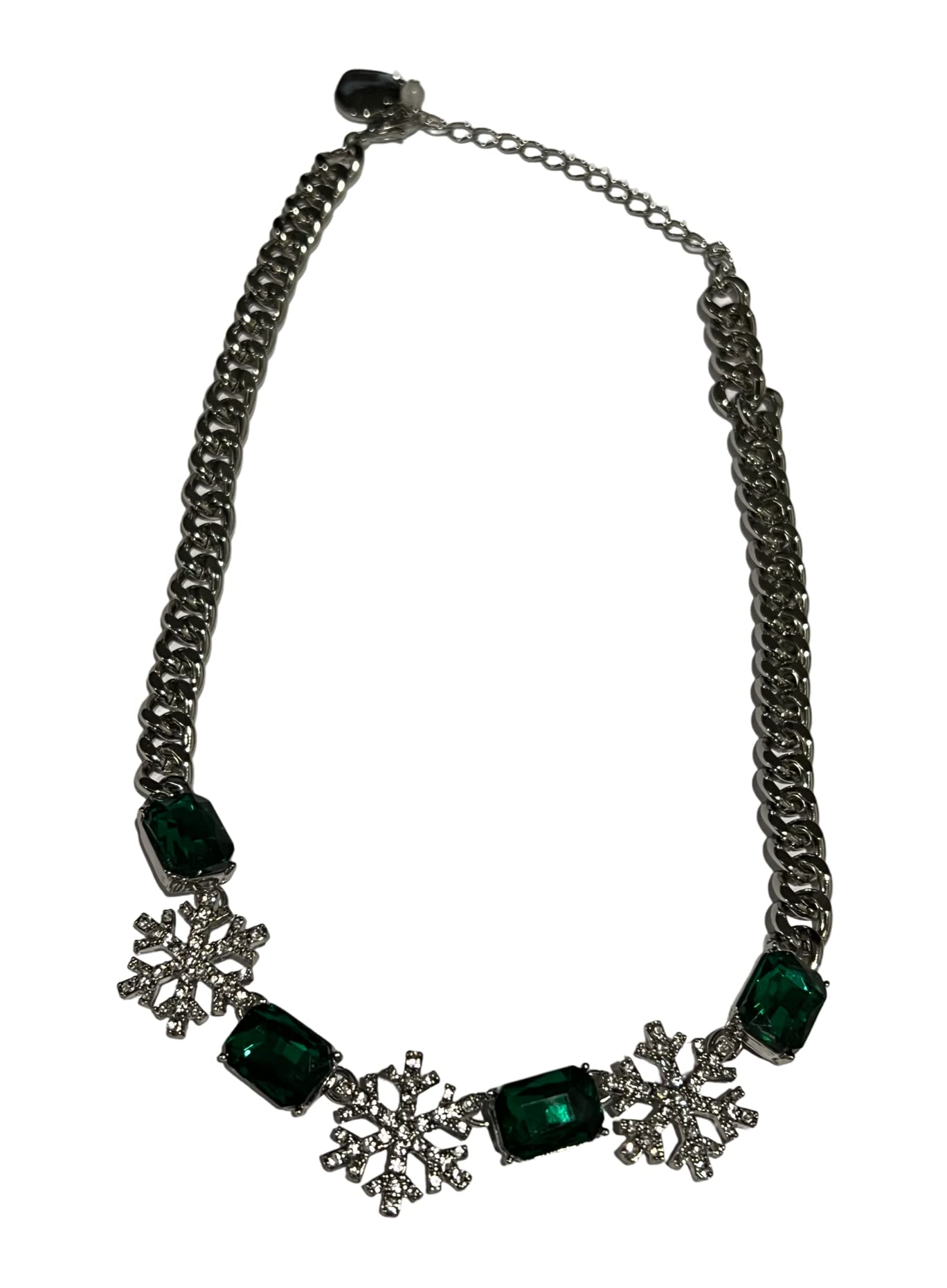 Betsey Johnson Silvertone Snowflake & Emerald Green Crystal Collar Necklace Valentine's Day Gift Idea Love Birthday Present XMAS Gifts Mother's Day Gitfs Easter