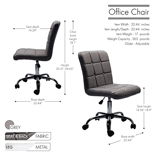 Porthos Home Alice Office Chair with Adjustable Height, 360° Swivel, Button Tufted Fabric Upholstery, Metal Legs and Roller Caster Wheels