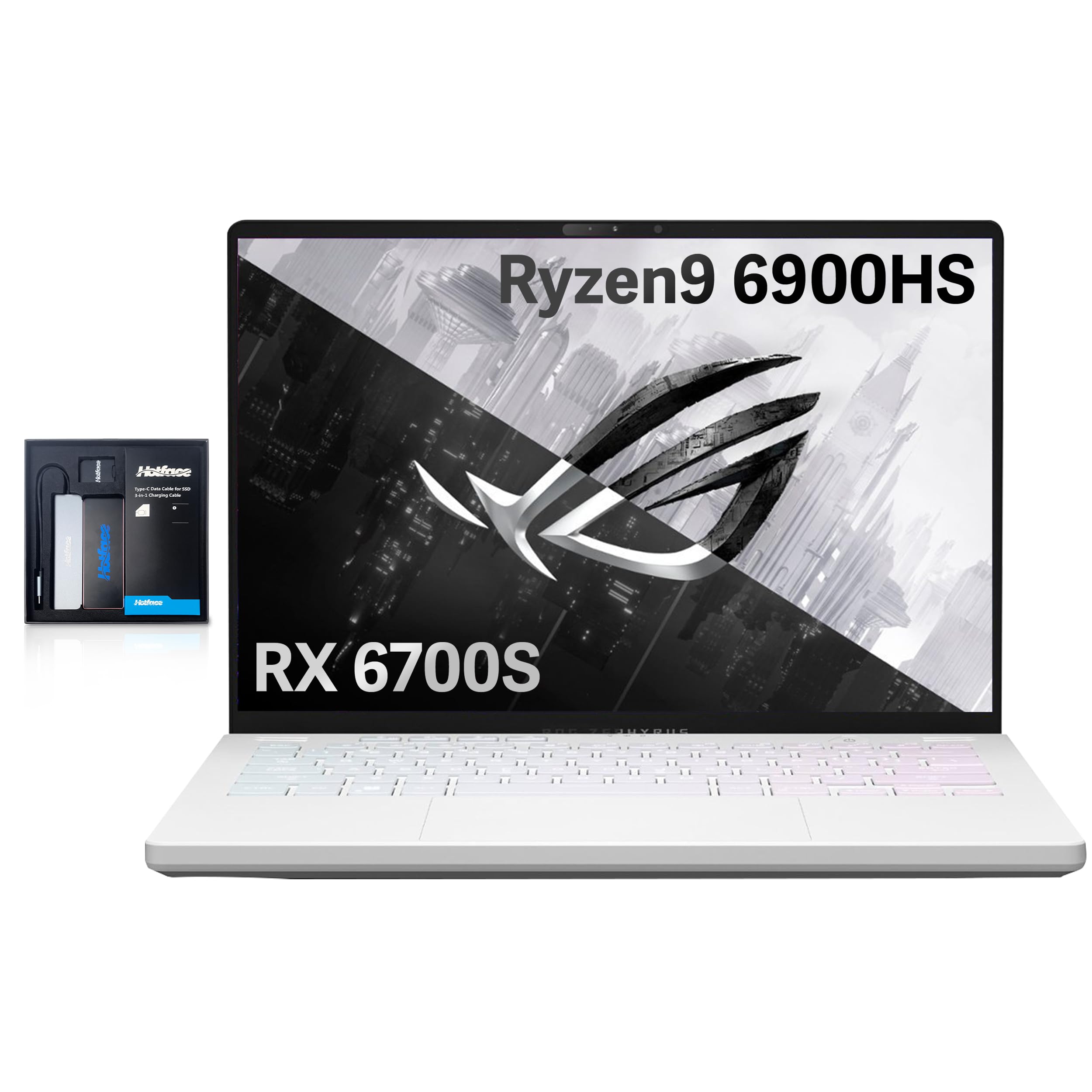 ASUS ROG Zephyrus 14" FHD 144Hz Gaming Laptop, AMD Ryzen 7-5800HS Processor, 16GB RAM, 1TB PCIe SSD, Backlit Keyboard, NVIDIA GeForce RTX 3060 Graphics, Windows 11, White, 128GB Hotface Extension Set