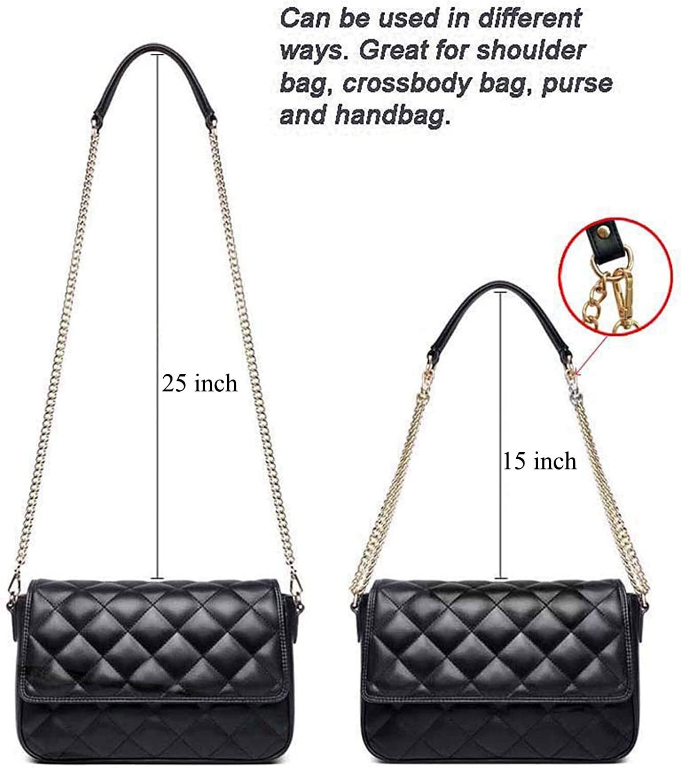 BEAULEGAN Purse Chain Strap Replacement for Shoulder and Crossbody Bag, Lightweight, 51 Inch Long 0.8 Inch Wide (Black/Gold)