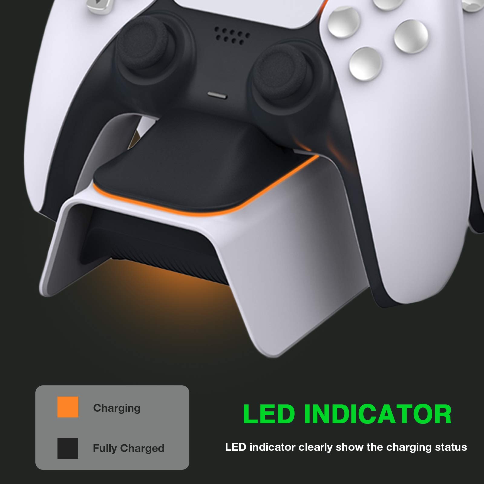 BEJOY PS5 Charging Station, Dual Type-C Controller Charger with Adapter and Trigger Kit, Fast Charging Dock with LED Indicator for Sony Playstation 5 DualSense, White