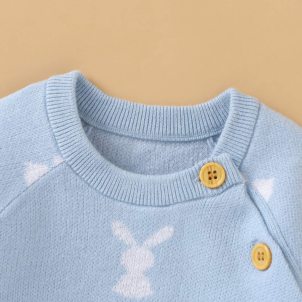 DuAnyozu Baby Girl Boy Easter Outfit Bunny Onesie Knitted Sweater Romper Long Sleeve Jumpsuit Cute Rabbit Clothes (A Bunny Onesie-Blue,3-6 Months)