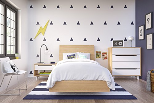 Nordik 1-Drawer Night Stand, White and Natural Maple