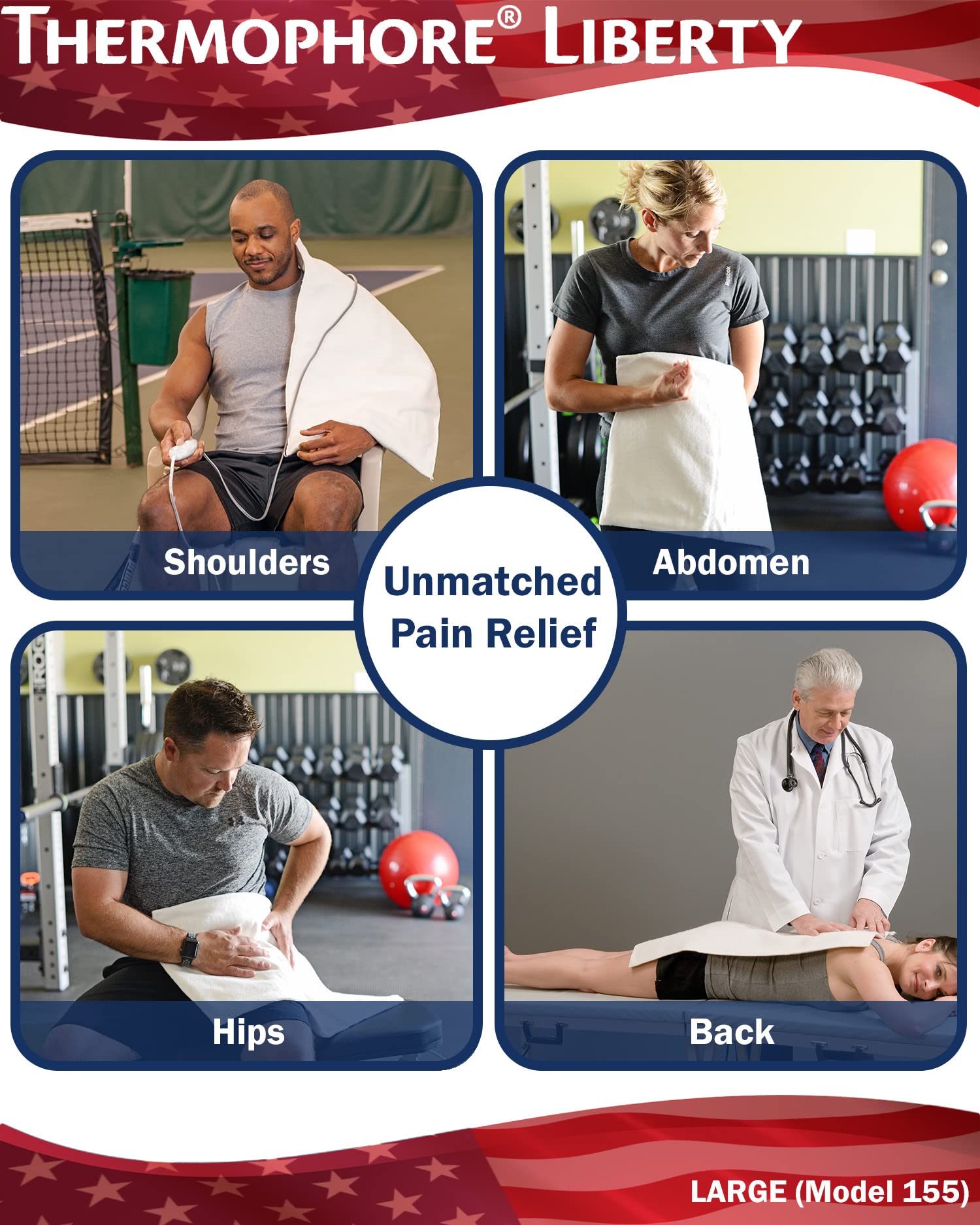 Assembled in The USA - Thermophore Liberty 2 - Moist Heating pad for Arthritis, Back, Neck, Shoulder Pain and Cramps Relief - Electric, 3 Temperature Settings with auto Shut Off, Large 14" x 27"