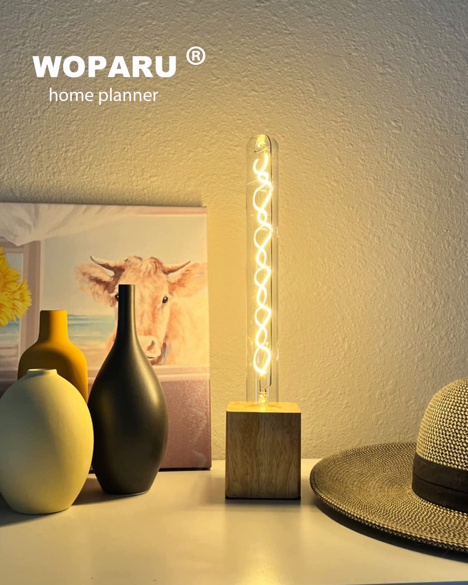 WOPARU Long Test Tube Spiral Vintage Edison Filament Light Bulb,T10/T32 Medium (E26) Standard Base E27,4W 2200K 240LM Dimmable LED Edison Bulb,40W Equivalent Warm White (Clear Glass)
