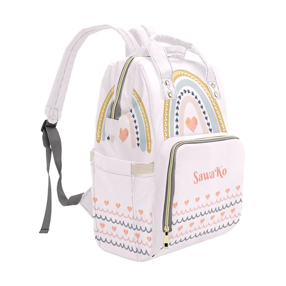 CUXWEOT Rainbow Love Pattern Diaper Bags Personalized with Name Customized Travel Back Pack Hiking Camping Mum Backpack 10.83 x 6.69 x15 inch (LxWxH)