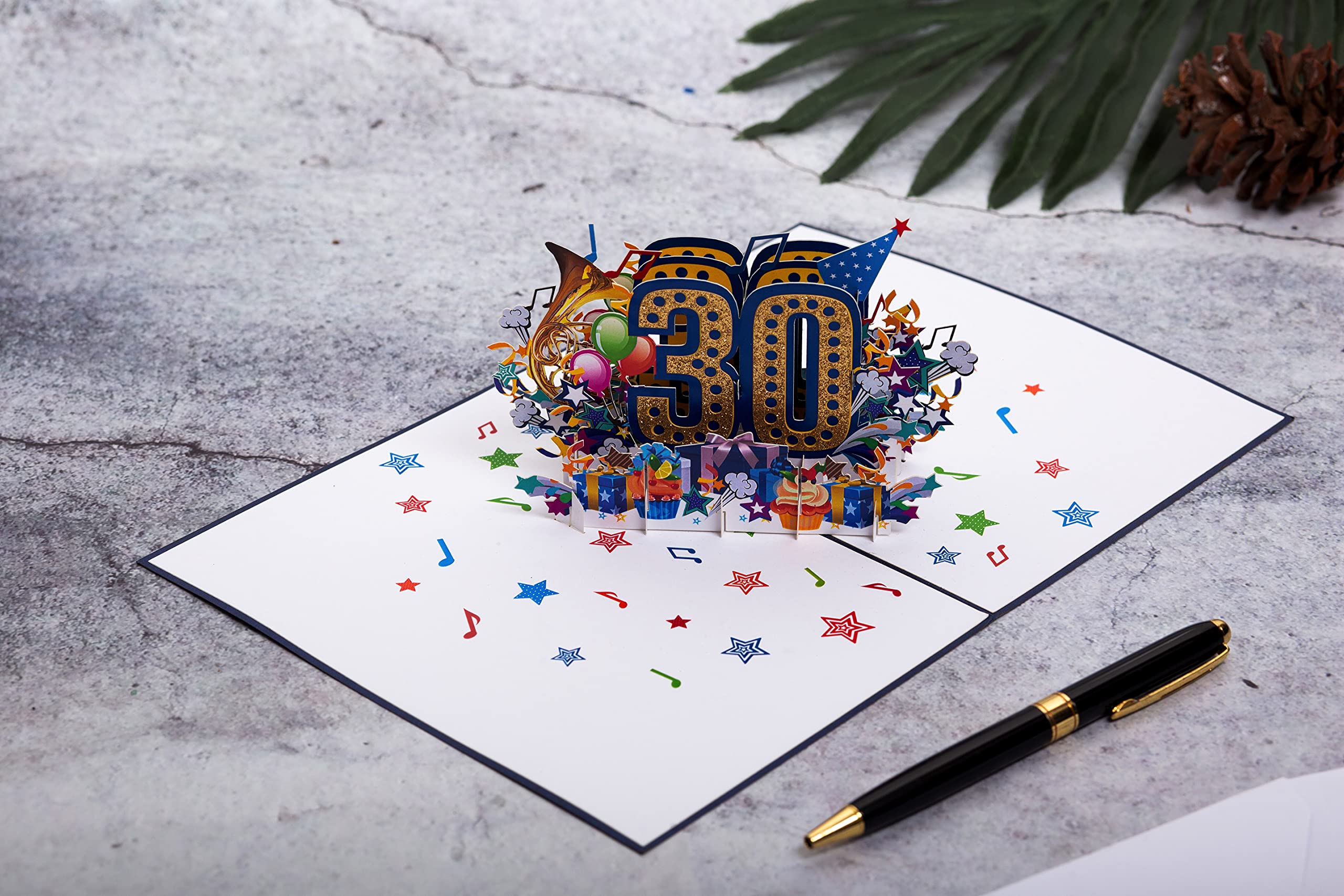 DKT HANDMADE Happy Birthday Pop Up Card - Pop Up Happy Birthday Card, Happy Birthday Number Age (Number Age 30th - Blue)