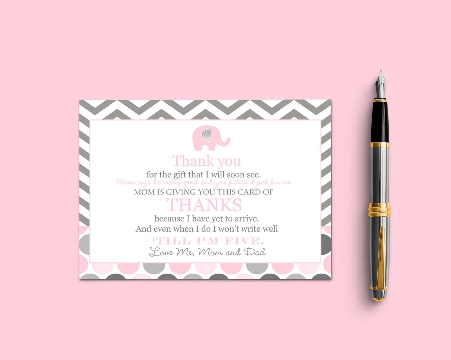 Paper Clever Party Pink Elephant Baby Shower Thank You Postcards (15 Pack) Girls Notecards Only - Eco-friendly – Postal Note with Message from Newborn – Cute Princess Jungle – Printed Size 4x6