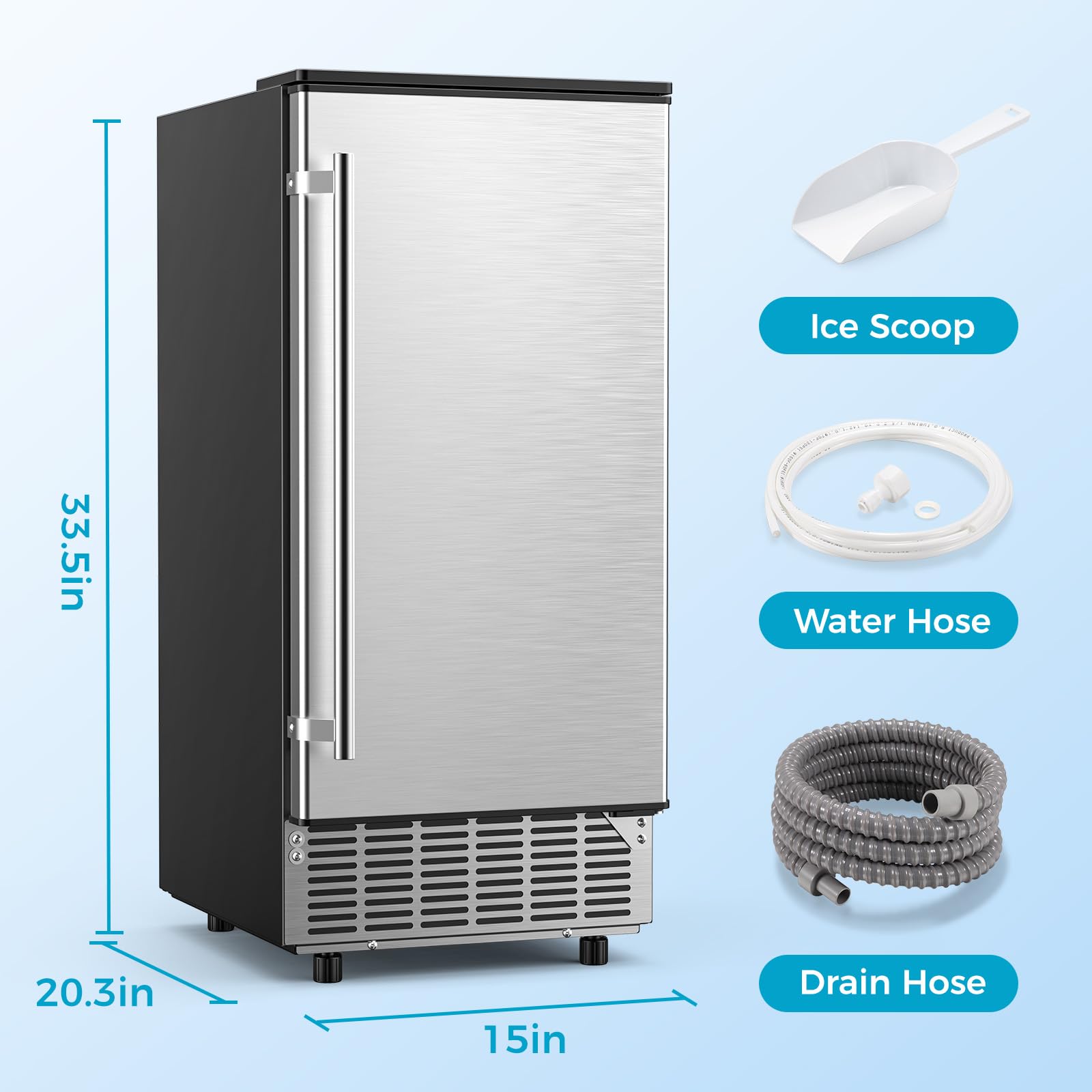 COWSAR Commercial Ice Maker, 80lbs/24H Stainless Steel Under Counter ice Machine with 25lbs Ice Storage Capacity, 40 Ice Cubes/Cycle, 24H Timer & Self-Cleaning, Freestanding Ice Maker for Home Office
