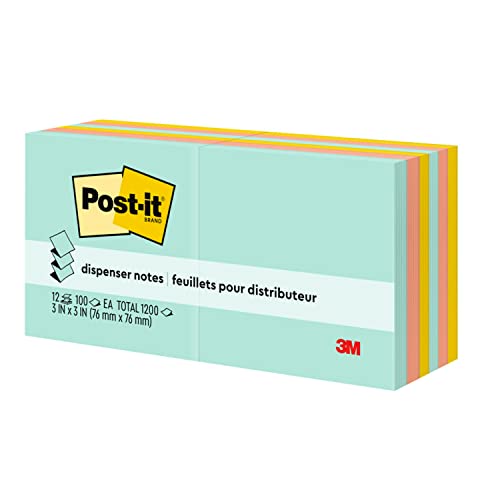 Post-it Pop-up Notes, 3x3 in, 12 Pads, America's #1 Favorite Sticky Notes, Beachside Café Collection, Pastel Colors, Recyclable (R330-12AP)