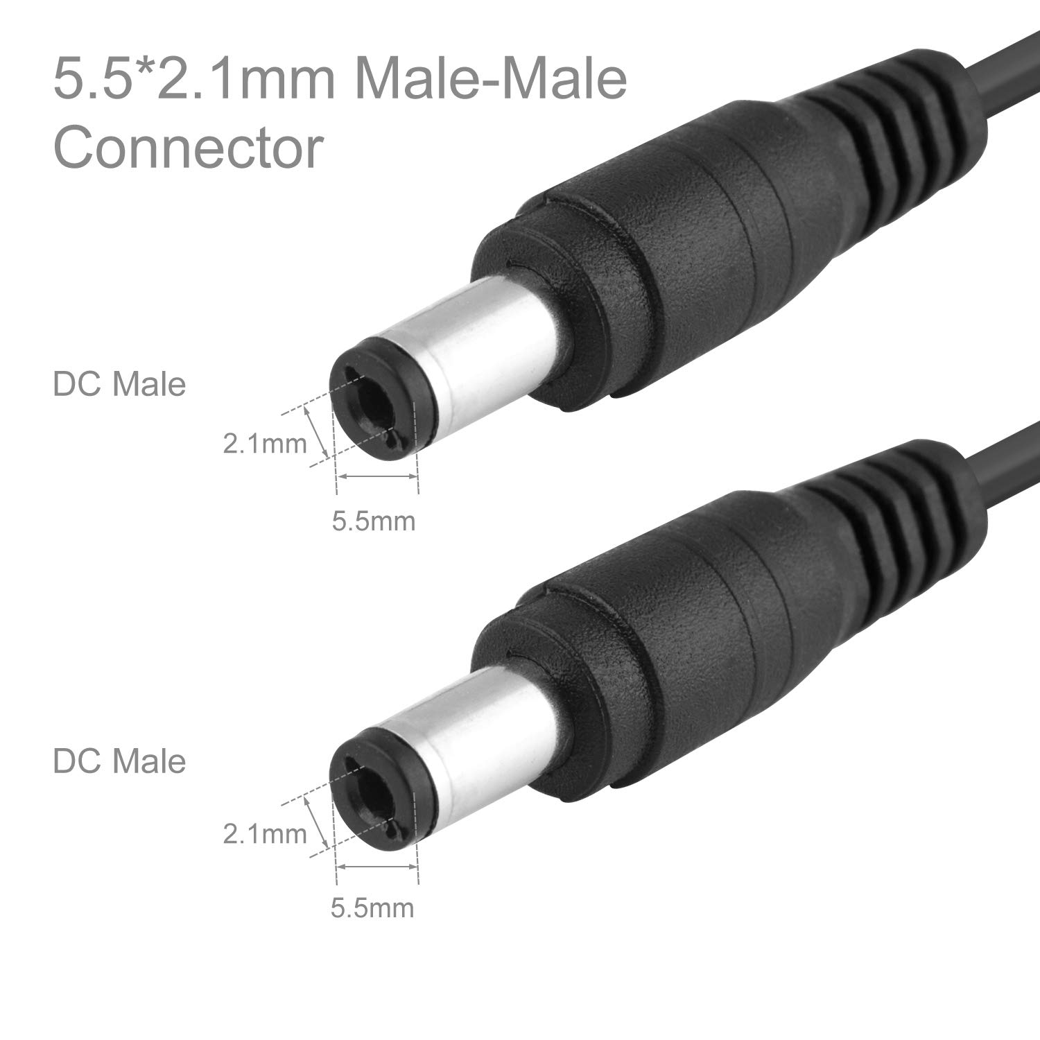 Onite 3.3ft Male to Male Extension Cord, DC 5.5x2.1mm Power Adapter Cable, for LED Strip, Surveillance Camera, CCTV Security Camera, LED Display, IP Camera, DVR, Router, Invoice Printer, 2-Pack
