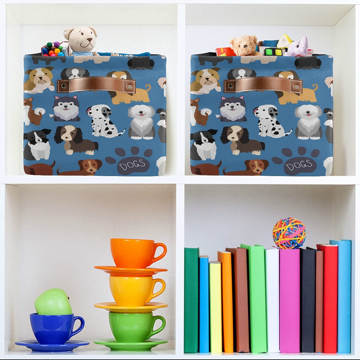 Cute Animal Dog Puppy Pattern Storage Bin with Handle Foldable Canvas Storage Basket Box Cube Organizer for Bedroom Home Office Closet Shelve Clothes Toy,1PC