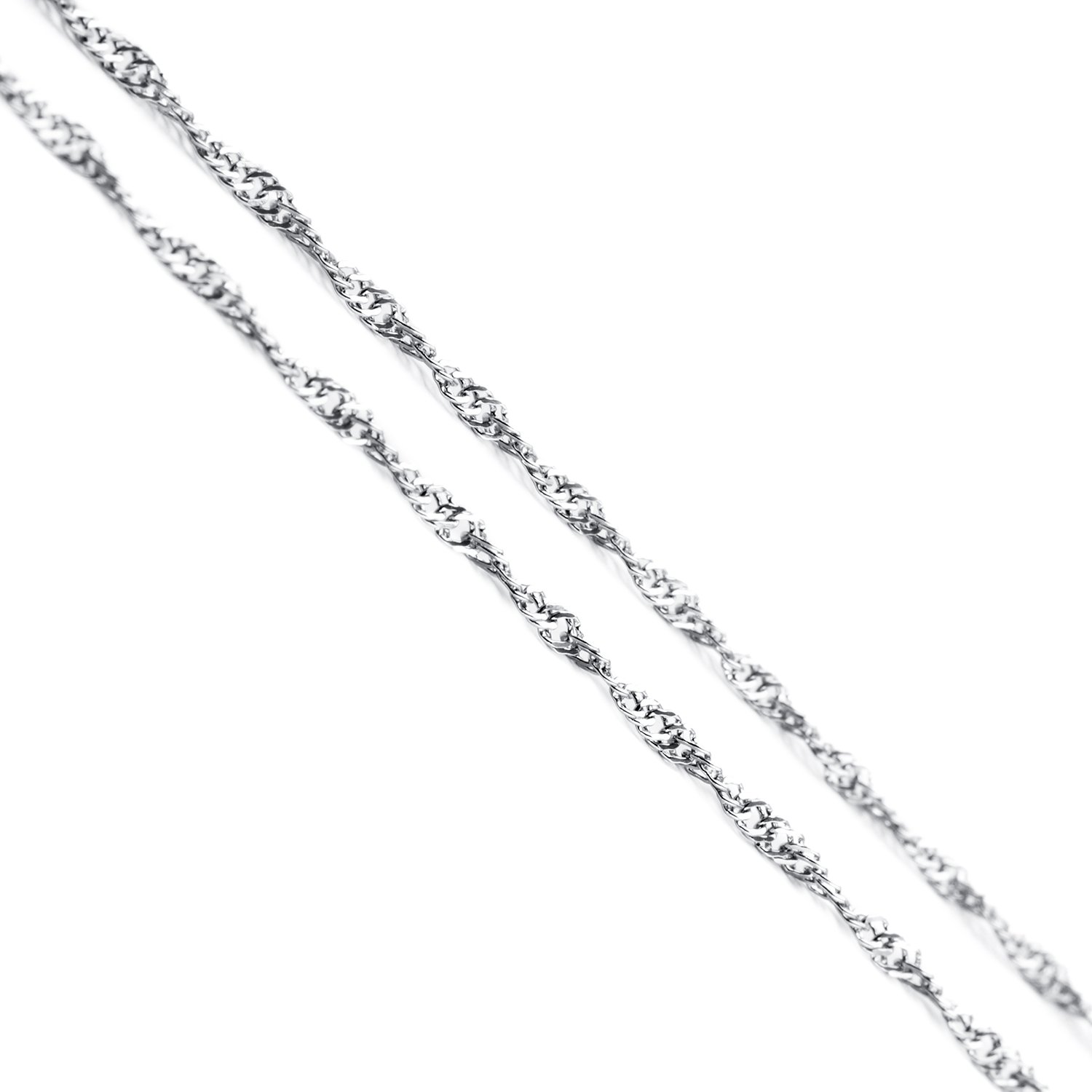 AmyRT Jewelry 2mm Titanium Steel Silver Singapore Chain Necklaces for Women 20 in