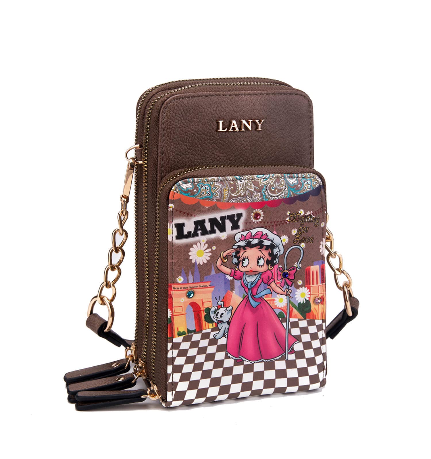 Betty Boop Paris Faux Leather Cellphone Wallet Crossbody Bag (Natural)