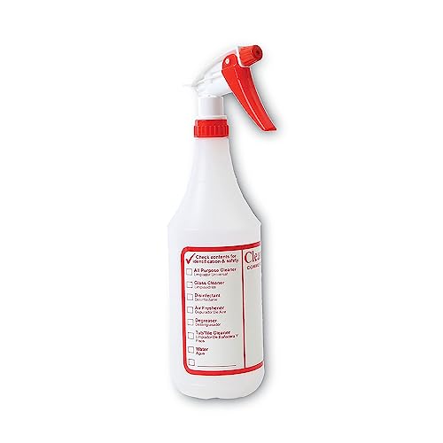 Boardwalk BWK03010 HDPE 32 oz. Trigger Spray Bottles - Clear/Red (3/Pack)