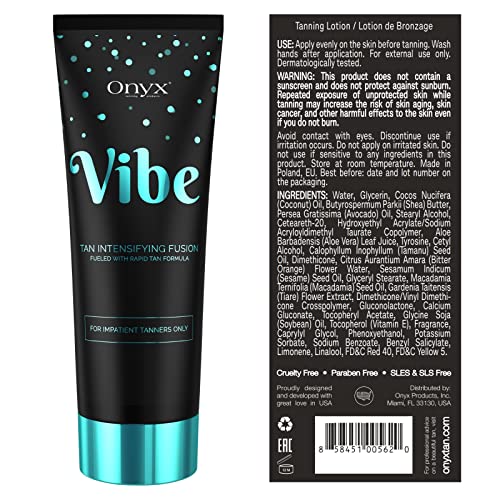 Onyx Vibe Advanced Indoor Tanning Accelerator β Elevate Your Tanning Experience and Achieve a Perfect, Naturally Radiant Sun-Kissed Tan with Zero Bronzer for a Flawless Finish