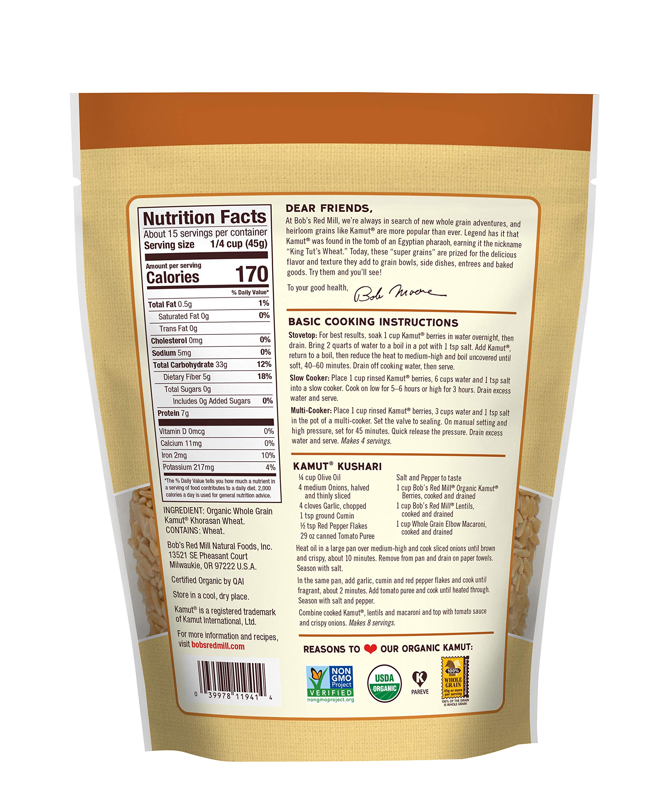 Bob's Red Mill Organic Kamut(R) Khorasan Wheat Berries, 24-ounce (Pack of 4)